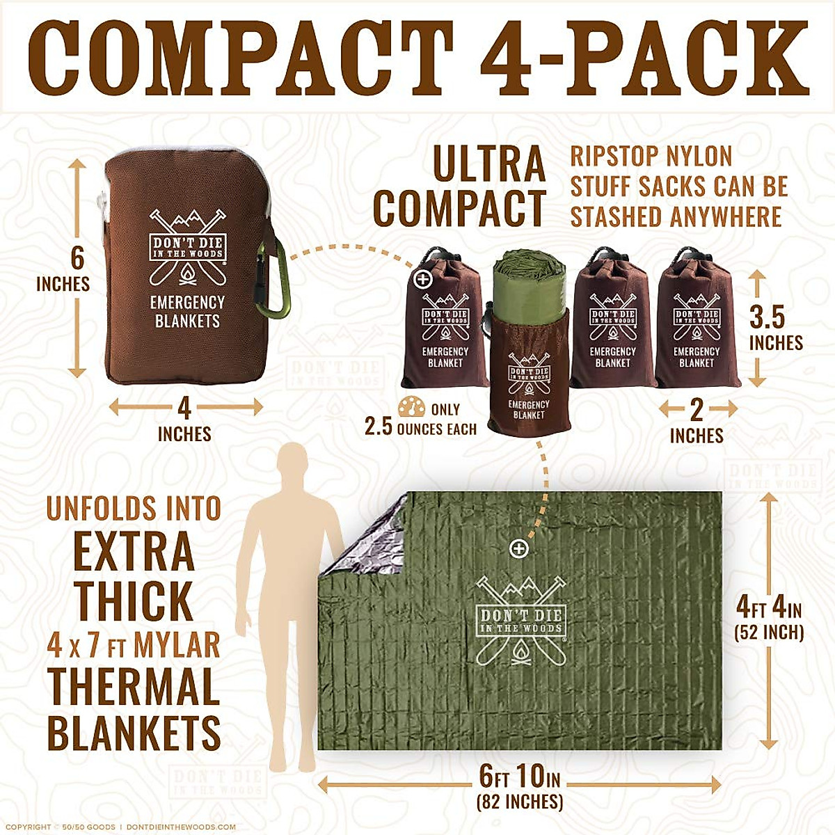 4-Pack Extra-Thick Thermal Mylar Emergency Blankets - Waterproof Ultralight Camping Gear