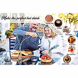 XXL Cast Iron Teapot Xtra Large Capacity 85Oz/2500ml with Trivet and Loose Leaf Tea Infuser, Large Cast Iron Teapot Kettle Stovetop Safe. Tetsubin Coated with Enamel Interior - Big Teapot Black