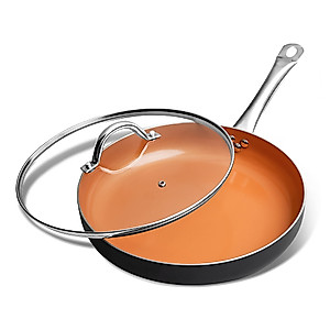 MICHELANGELO Nonstick Frying Pan with Lid, 12 Inch Copper Frying Pan with Ceramic Coating, 12 Inch Nonstick Frying Pan, Large Nonstick Skillet with Lid, Copper Pan Nonstick Pan, 12 Inch