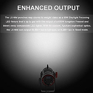 Aputure LS 60d Focusing LED Video Light CRI 95+ TLCI 95+ 50000lux @1m App Control Built-in 8 Lighting FX with Barn Doors for Video Recording,Wedding,Outdoor Shooting