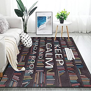 Oueoty Retro Bookshelf Keep Calm and Read a Book Area Rug Rugs for Living Room Bedroom 4x5ft/48x60in/120x153cm
