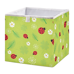 DOMIKING Beetles Ladybugs Collapsible Fabric Storage Cubes Bins with Handles Square Closet Organizer Waterproof Lining for Shelves Cabinet Nursery Drawer 11.02x11.02x11.02 Inches