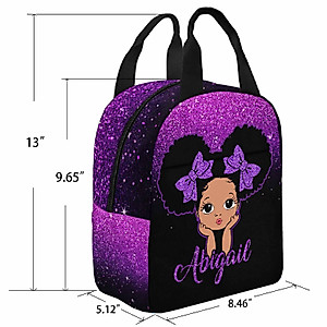 InterestPrint Personalized Schoolbag Set for Daughter from Mom, Custom Purple Glitter Shoulders Bag Customized Name Backpack Lunchbox Set Casual Daypack for Teenagers