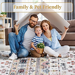 GlowSol Boho Area Rug 8x10 Washable Rugs Large Moroccan Rug Non-Slip Non-Shedding Rug Tribal Print Floor Carpet Soft Distressed Carpet Foldable Rug Bedroom Dining Room Office Farmhouse