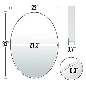 SCWF-GZ 20x30 Oval Mirror Round Full Length Wall Mounted Hanging or Against Wall Metal Frame Dressing Make-up Mirrors for Entryway Bedroom Bathroom Living Room 30 20 inch Silver