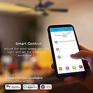 SMAFAN Smart Ceiling Fan 52'' 5-Blade with Remote Control, DC Motor with 10 Speed, Dimmable LED Light Kit Included, Apex Works with Google Assistant and Amazon Alexa, Siri Shortcut (Black and Gold)