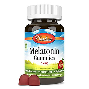 Carlson - Melatonin Gummies, 2.5 mg, Healthy Sleep, Promotes Relaxation, Natural Strawberry Flavor, 60 Gummies