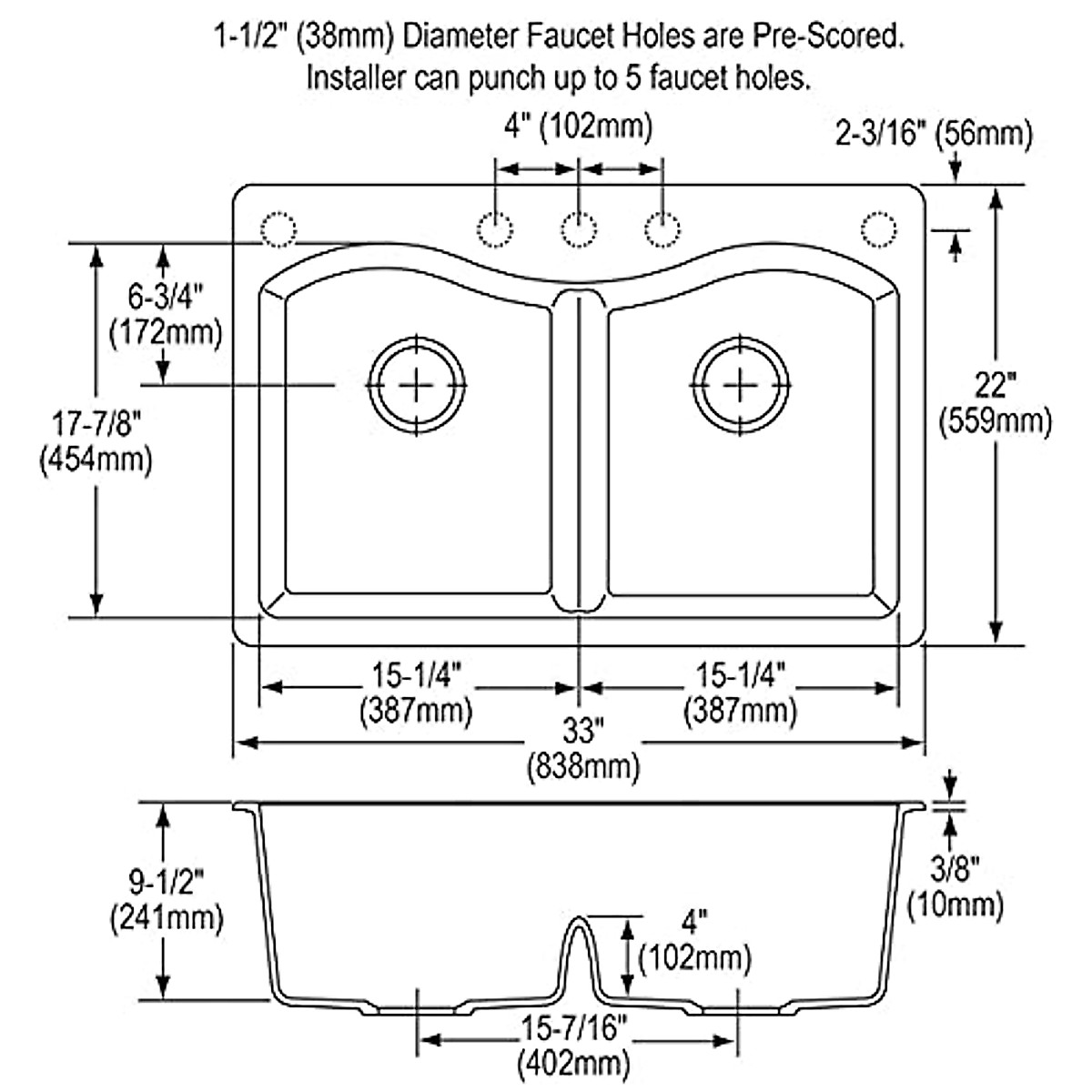 Elkay Quartz Classic ELGLB3322WH0 White Equal Double Bowl Top Mount Sink with Aqua Divide