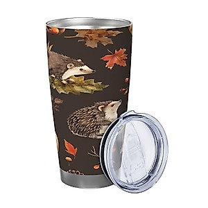 AYCZN Hedgehog Mushroom 20 OZ Tumbler Stainless Steel Travel Coffee Mug, Pumpkin Leaves Insulated Water Bottle with Lid Leakproof Thermal Cup