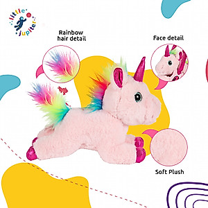 Little Jupiter Pet Plush Bag Purse Set with 18pc Removable Patch Set & Pink & Rainbow Details - Unicorn Stuffed Animals for Girls - Cute Plushie - Cute Toy Plushies - Girls Toys - Age 4-7