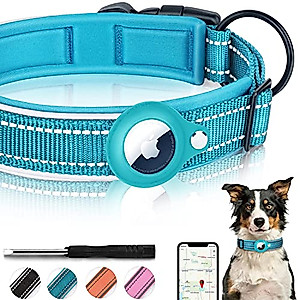 Reflective AirTag Dog Collar, FEEYAR Padded Apple Air Tag Dog Collar, Heavy Duty Dog Collar with AirTag Holder Case, Adjustable Air Tag Accessories Pet Collar for Small Medium Large Dogs