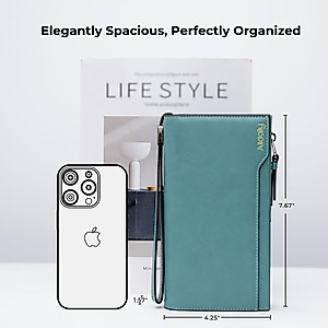 Alldialy RFID 24 Credit Card Holder Wallet, Large Capacity Wristlet Wallet for Women with Zipper (Purist Blue)