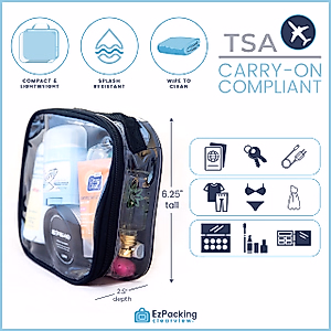 EzPacking Clear TSA Approved 3-1-1 Travel Toiletry Bag for Carry On/Quart Size Transparent Liquids Pouch for Airport Security/Reusable See Through Vinyl & PVC Plastic Organizer Men Women (Lilac)