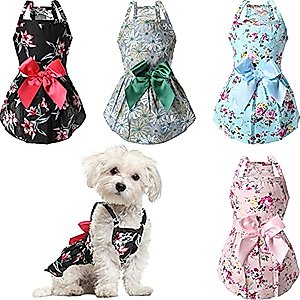 4 Pieces Dog Bowknot Floral Dress Pet Princess Dress Dog Sundress Dog Princess Dress Puppy Summer Dress for Small Pets Dogs Puppy Cats(X-Small)