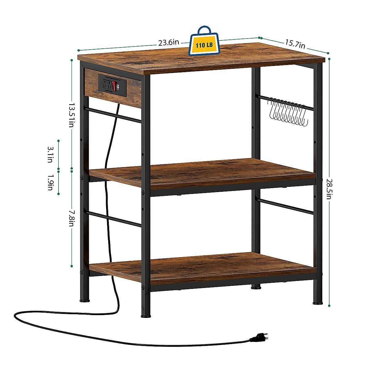 ETELI Bakers Rack with Power Outlet Microwave Stand Cart with Storage Coffee Station Table Cart on Wheels for Kitchen Living Room Bedroom, Rustic Brown