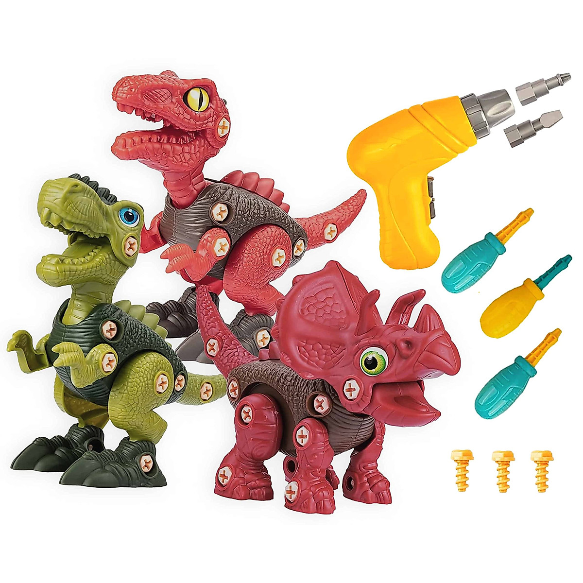 Pop A Giggle Take Apart Dinosaur Toys for Kids 3-5, Dino Toy with Electric Drill for 3 4 5 6 7-Year-Old Boys, Stem Educational Learning Building T-Rex Dino for Birthday Gifts