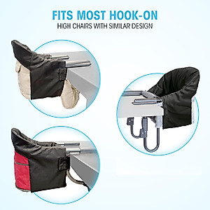 Little One Cover for Portable Hook on High Chair – Fits Most Clip On High Chairs, Liner Pad Protects from Spills and Crumbs, Machine Washable, Easy to Install and Remove (Black)