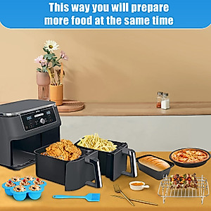 Air Fryer Accessories 8pcs Set, Nonstick Air Fryer Accessory with Cake Pan, Pizza Pan, Multi-Layer Rack, Skewer Rack, Fits Dual Basket Air Fryers