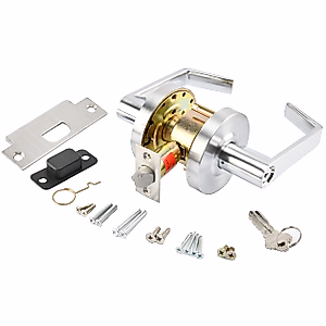 CLG HARDWARE Commercial Lever Door Lock - Heavy-Duty Locking Door Handle, Designer Door Handles, Cylindrical Lever Lock, Non-Handed Grade 2 Industrial Door Handle, 26D Satin Chrome, Classroom Function