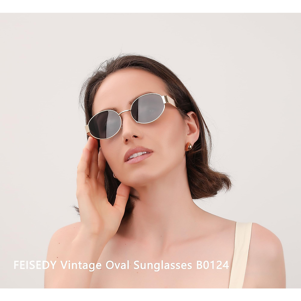 FEISEDY Trendy Retro Oval Sunglasses for Women Men Small Metal Frame Sun Glasses UV400 Shades B0124