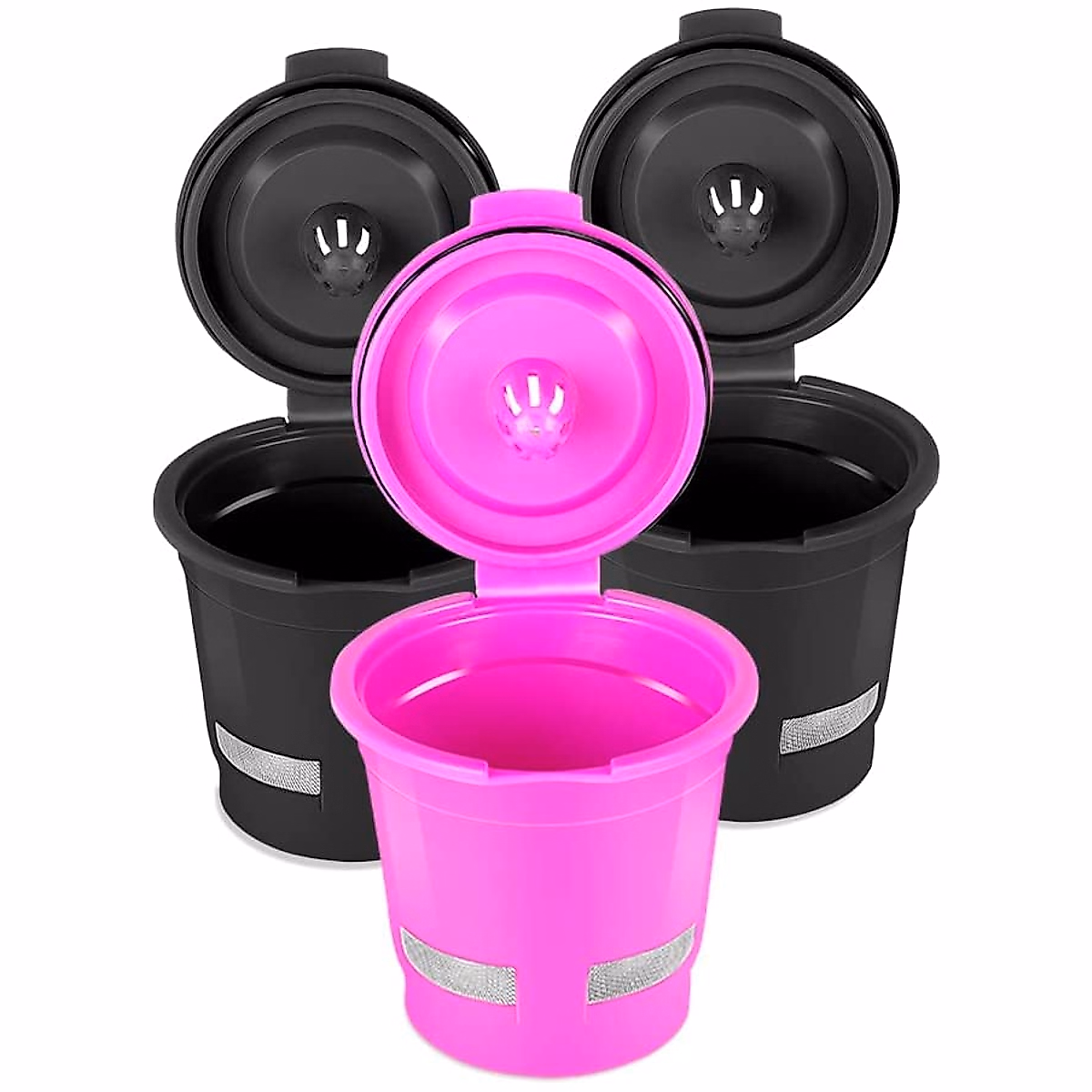 CHULUX Reusable Mesh Coffee Filter Cup 3-Pack Universal Single Serve Refillable Coffee Filters, Black + Purple