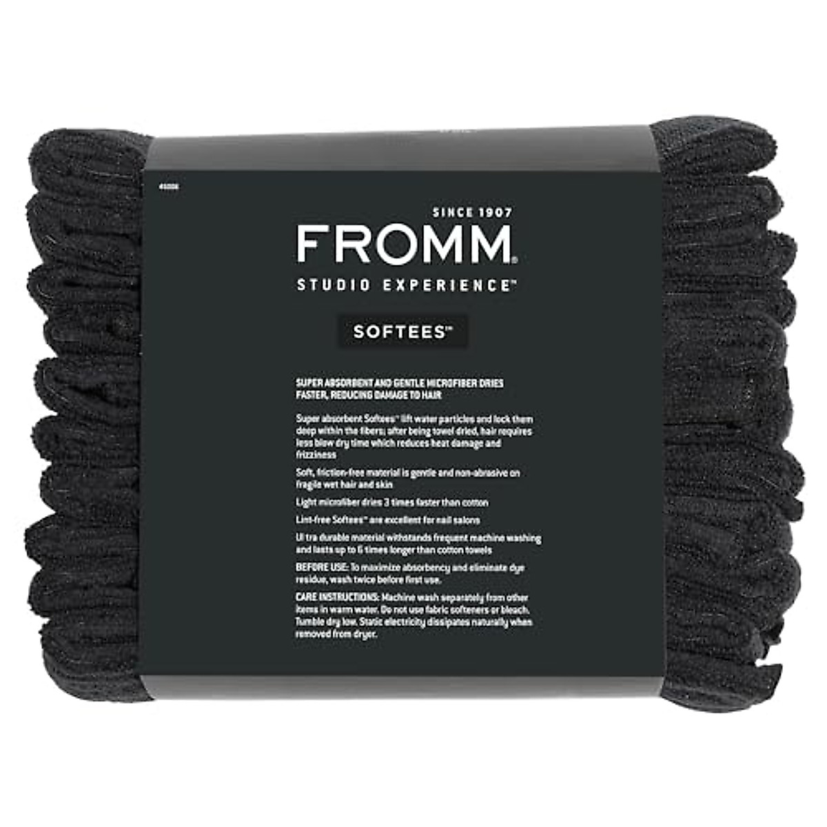 Fromm Softees Microfiber Salon Hair Towels for Hairstylists, Barbers, Spa, Gym in Black, 16" by 29", 10 count Perfect Hair Care Towel for Drying Curly, Long, Wavy Hair
