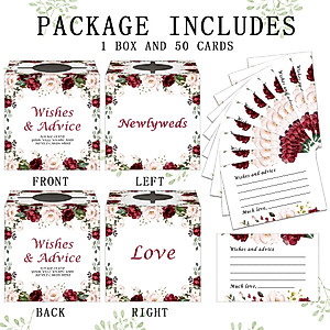 Bridal Shower Game, Advice and Wishes Cards for Newlyweds, 50 Pieces Rose Flower Themed Advice Cards with Holder Box for Bridal Shower, Meaningful Wedding Party Activity Decorations Supplies