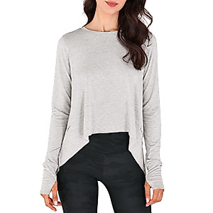 ODODOS Long Sleeve Tee for Women with Thumb Hole Athletic Gym Workout Crop Tops Yoga Shirts, Heather Grey, X-Large
