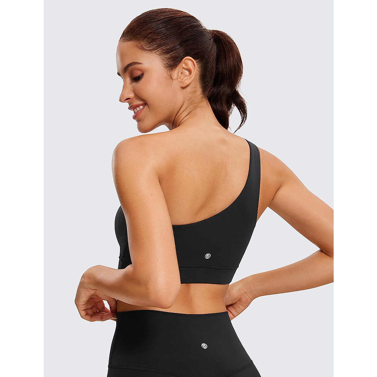 CRZ YOGA Butterluxe Womens One Shoulder Sports Bra - Sleeveless One Strap Low Impact Asymmetrical Workout Yoga Tops Black X-Large