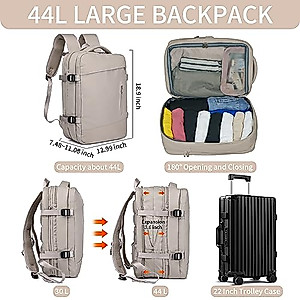QOECI Waterproof Travel Backpack for Women Men, 44L Carry On Backpack with USB Charging Port, 17.3" Laptop Backpack, Personal Item Bag for Airlines Approved, Business Backpack Casual Daypack 1680D