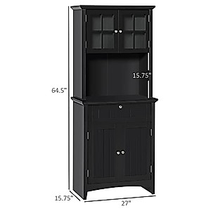 HOMCOM Elegant Buffet with Hutch, Kitchen Pantry Storage Cabinet with Framed Glass Door Drawer and Microwave Space, Black