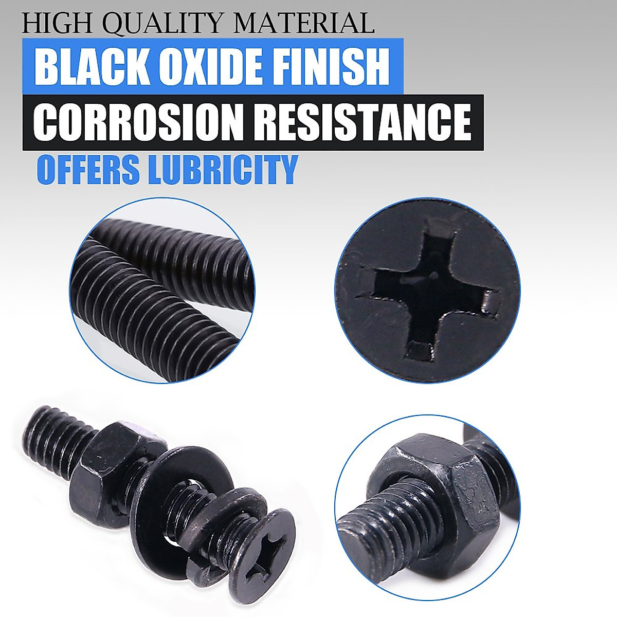 Glarks 665Pcs Alloy Steel Flat Head Machine Screws Bolts Nuts and Flat Gasket Spring Washers Assortment Set, Fully Threaded, Black Oxide Finish