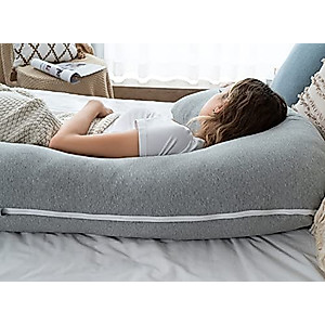 AngQi Body Pregnancy Pillow with Jersey Cover, L Shaped Full Body Pillow for Pregnant Women and Side Sleeping