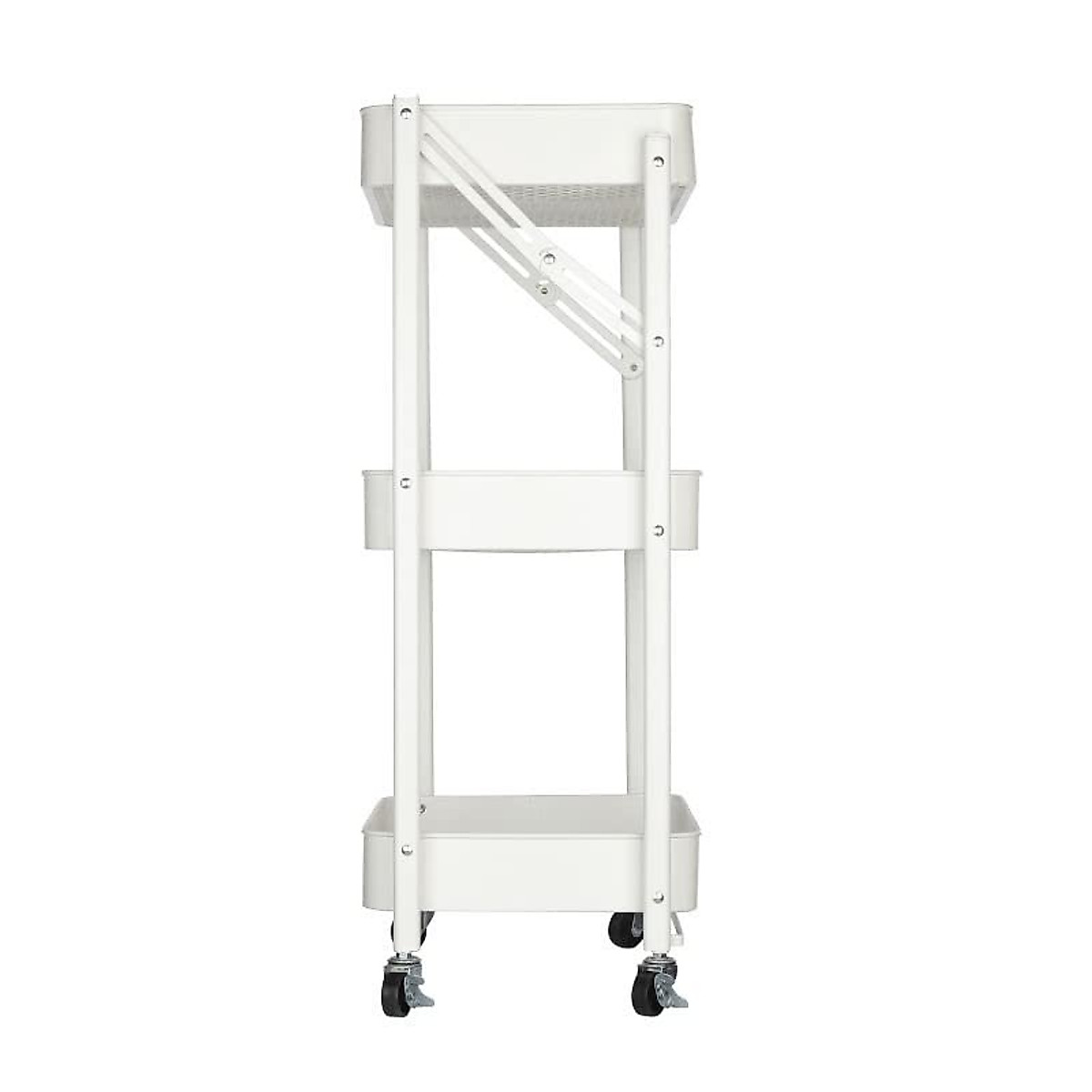Urban Lifestyle 3 Tier Foldable Metal Rolling Storage Utility Cart, No Tools Assembly, White