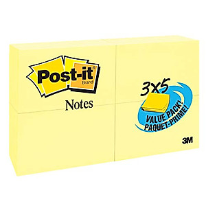 Post-it Pop-up Notes 3x5 in, 24 Pads, America's #1 Favorite Sticky Notes, Canary Yellow, Clean Removal, Recyclable (655-24VAD-B)