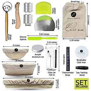 Banneton Bread Proofing Basket - A Complete Sourdough Bread Baking Supplies - Bread Baking Supplies - Sourdough Starter Jar - Indonesian Proofing Basket Set of 22-9" Round, 10" Oval, 15"Baguette