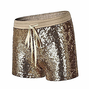New Sequin shorts, Thenlian Fashion Women's Sequins Shorts Mid Waist Sexy Pocket Shorts Causal Hot Pants(XL, Gold)