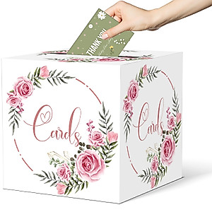 Watercolor Rose Floral Card Box Wedding Card Box Holder Gift Cards Receiving Box for Party Graduation Bridal or Baby Showers, Raffle Ticket Box Money Box for Birthday Retirements Anniversaries