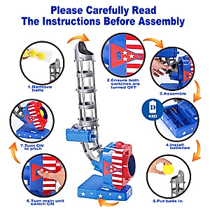 JOYIN 2 in 1 Automatic Pitcher Play Set, Toy Tennis and Baseball Pitching Machine, Tennis Baseball Training Toy Set for Kids Backyard Outdoor Pitcher Game, Patriotic American USA Flag Baseball Toy