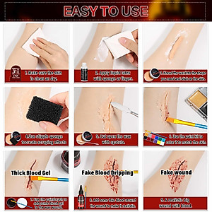 Halloween Makeup Liquid Latex SFX Makeup Kit Special Effects Makeup with Face Body Paint, Makeup Glue, Washable Fake Blood, Scar Wax, Paint Brushes for FX Clown Cosplay Costume Halloween Deco