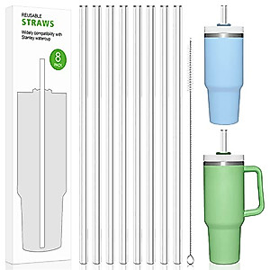 Replacement Straw for Stanley Cup 40oz 30oz Tumbler, 8 Pack Reusable Straws with Cleaning Brush for Stanley Adventure Travel Tumbler, Long Plastic Clear Straw for Stanley Cup Accessories