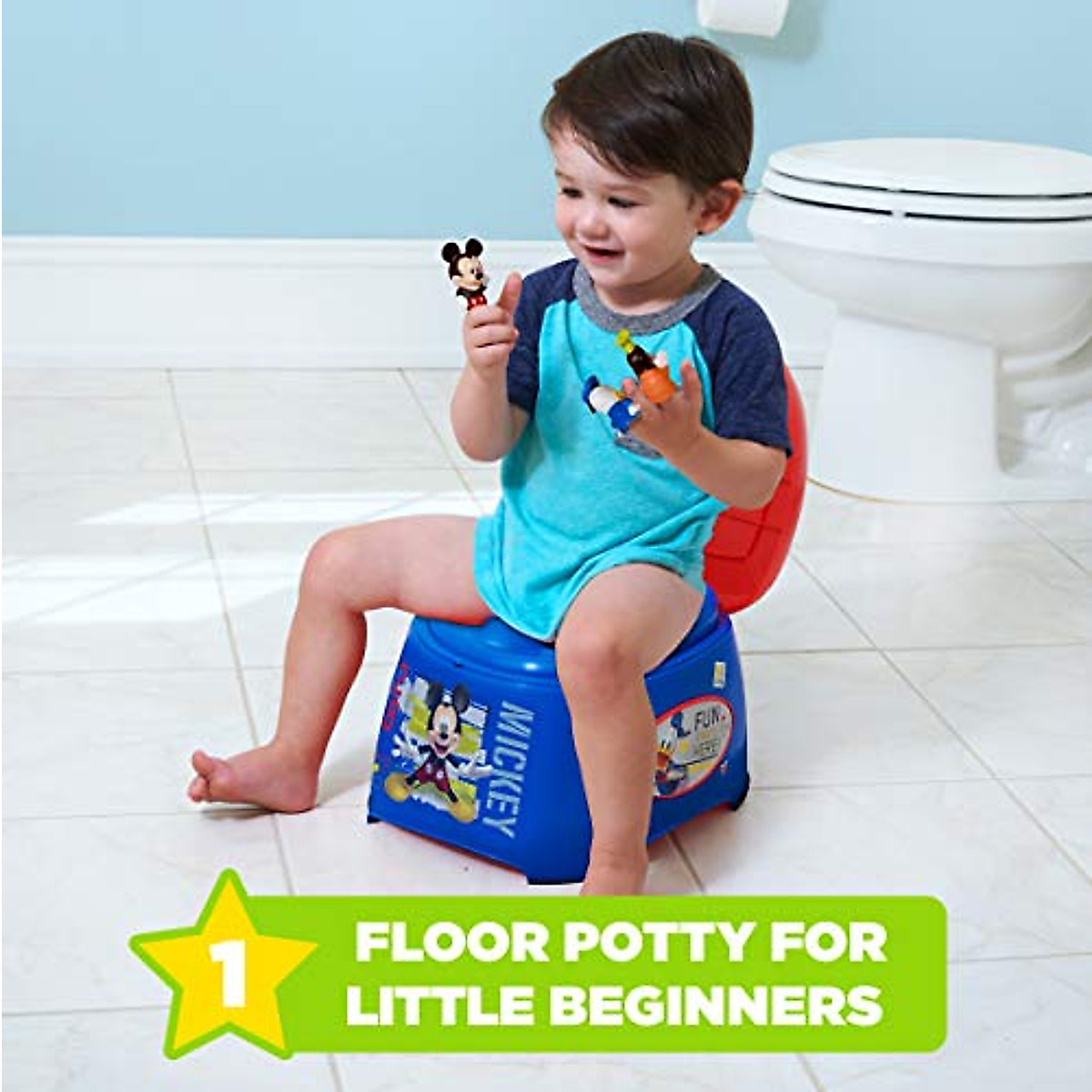 Disney's Mickey Mouse "Fun Starts Here" 3-in-1 Potty Training System for Toilet Training Kids, Multi-Stage Potty Training - Floor Potty, Detachable Potty Ring, Step Stool|Toilet Seat for Kids&Toddlers