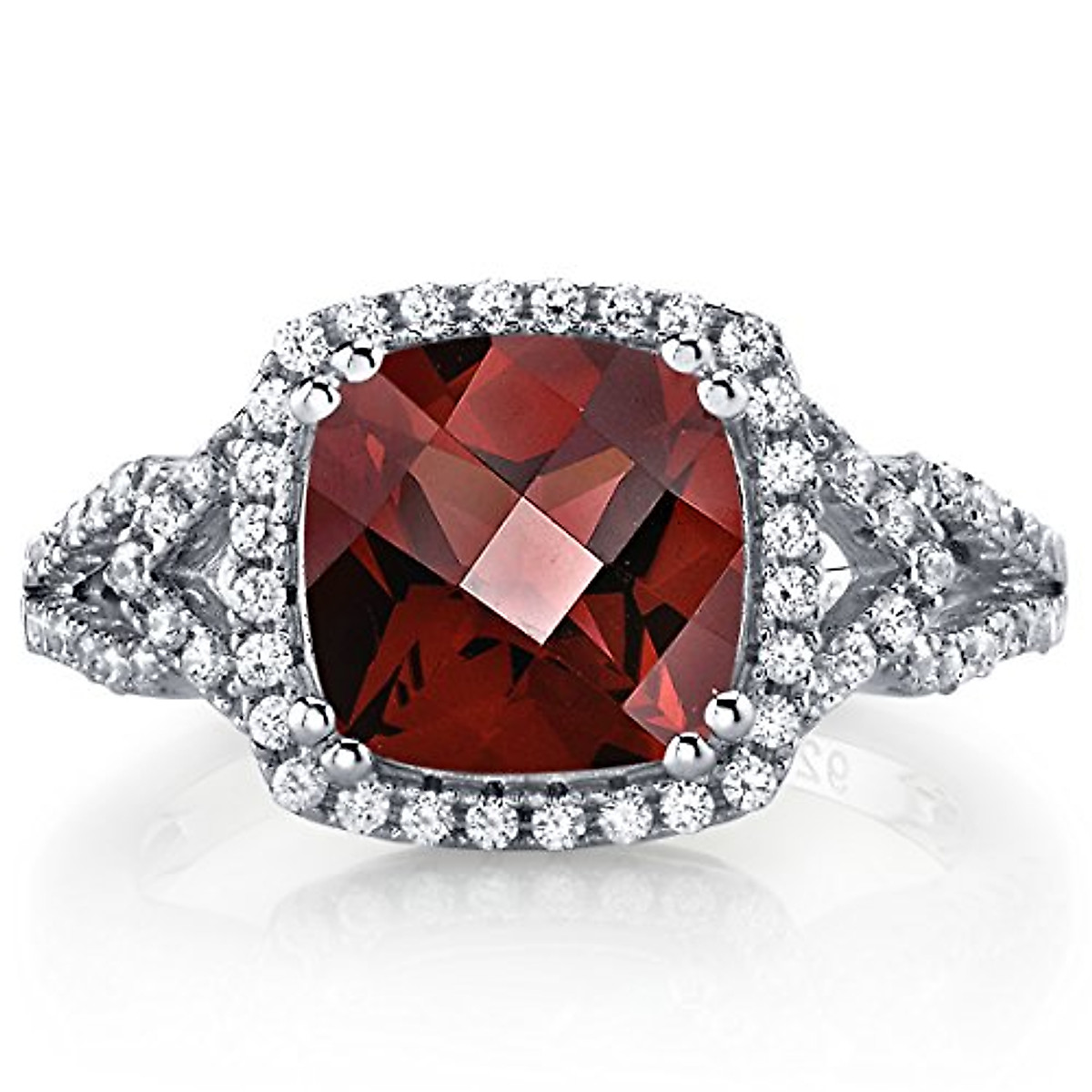 PEORA Garnet Enchanting Halo Solitaire Ring for Women 925 Sterling Silver, Natural Gemstone Birthstone, 2.50 Carats Cushion Cut 8mm, Size 9