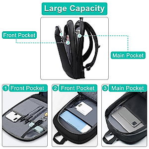 Laptop Backpack Work Business Slim Backpack 17'' Computer Men Women Expandable Lightweight Water-Resistant Durable Casual Daypack Anti-Theft USB Charging Port Bookbag for Travel College School-Black