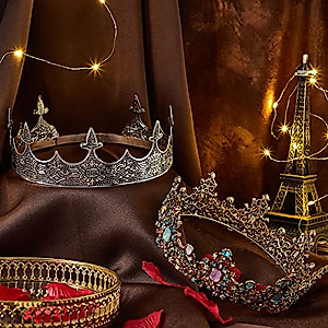 2 Pcs Antique Royal King Crown for Men Baroque Queen Crown for Women Crystal Tiara Crowns Prom Accessories Halloween Costume (Noble Style)