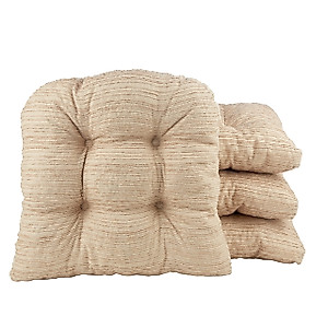 Klear Vu Memory Foam Chair Cushions, Non-Slip Grip Dot, 15 x 15 x 3 Inches, Set of 4, 4 Pack, Natural Tan 4 Count