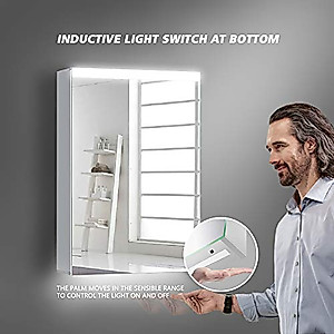 ExBrite 24''x 30''LED Lighted Bathroom Medicine Cabinet with Mirror,Surface Lighted Medicine Cabinet,Dimmable,Adjustable Shelves,Intelligent Switch Medicine Cabinet, Aluminum Frame,Hinge On Left Side