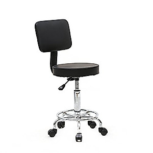 Kcelarec Swivel Salon Stool Chair with Back Support Adjustable Hydraulic Rolling Stool with Backrest for Beauty Barber Tattoo Massage (Style 2-Black)