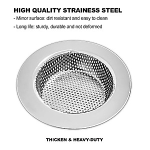 Huntonry 2PCS Kitchen Sink Drain Strainer/Catcher/Basket/Cover/Filter/Trap/Screen, Large Wide Rim 4.5" Diameter, Stainless Steel, Dishwasher Safe