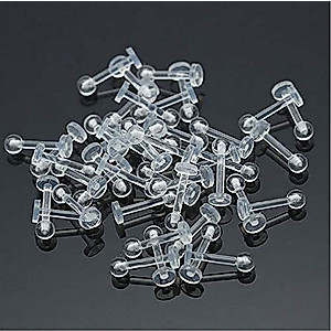4 Pc 14g 5/16" All Clear Acrylic Ball & Barbell Lip labret, Retainers (no Steel)